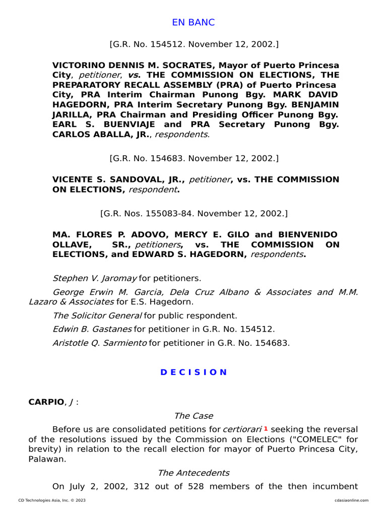 Socrates v. Commission On Elections | PDF | Commission On Elections ...