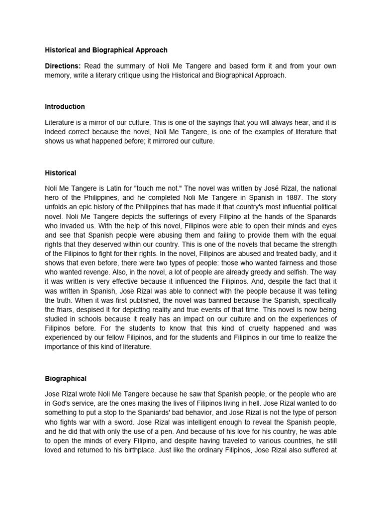 Historical and Biographical Approach | PDF | Novels | Philippines