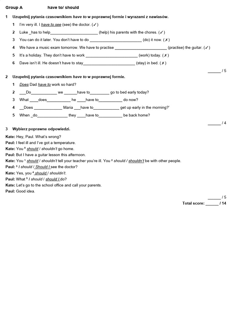 English Class A2, Unit 5 Have To, Should A.docx 2 | PDF | Self-Improvement | Wellness