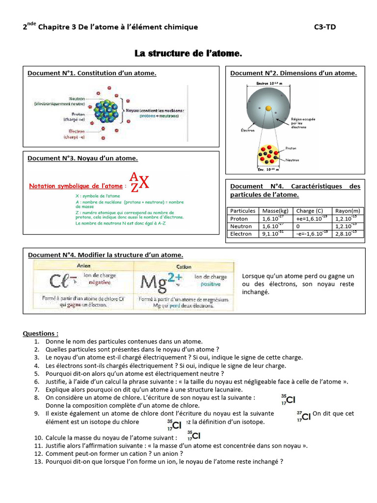 Structure de l'atome et ses particules | PDF | Noyau atomique | Atomes