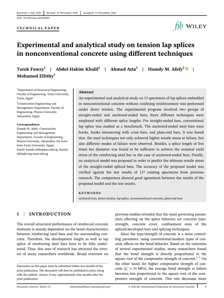 Experimental and Analytical Study On Tension Lap Splices in ...