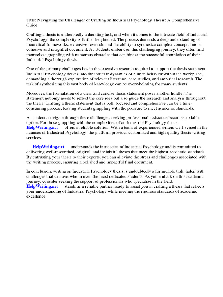 Industrial Psychology Thesis Sample | PDF | Psychology | Industrial And ...