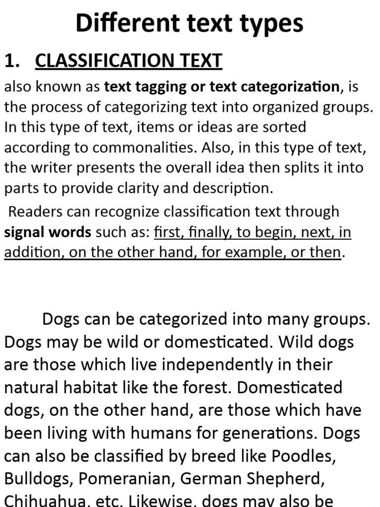 Different Text Types | PDF | Dogs | Water