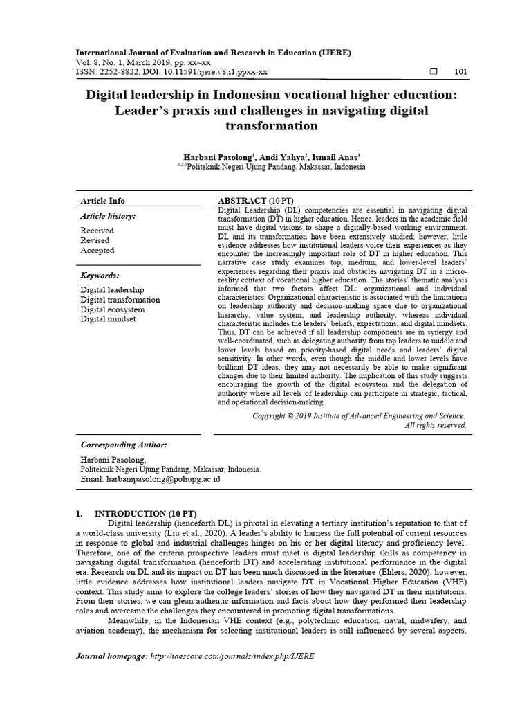 00 Template IJERE 2019 - March | PDF | Leadership | Cognition