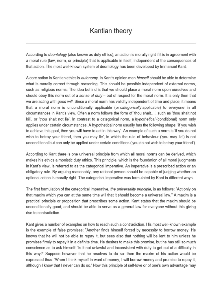 L6 - Kantian Theory | PDF | Immanuel Kant | Philosophical Theories