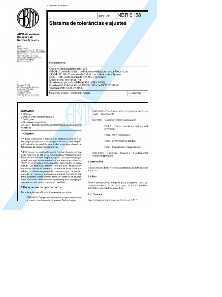 Tolerâncias - NBR 6158 | PDF