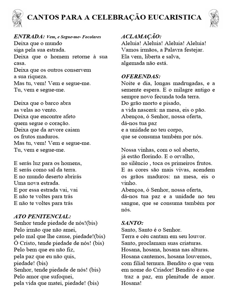 Cantos Para A Celebração Eucaristica 006 Pdf Amor Eucaristia