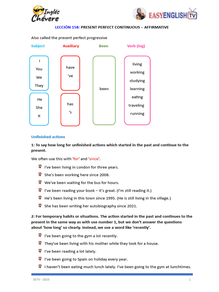 Present Perfect Continuous Overview | PDF