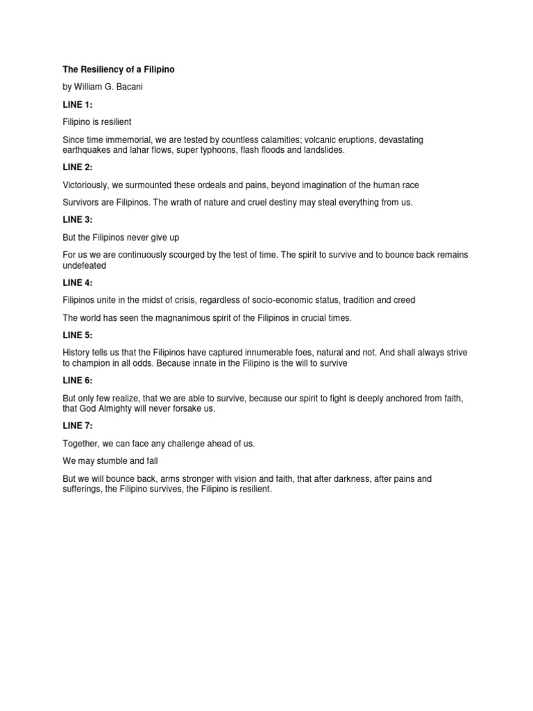 The Resiliency of A Filipino | PDF