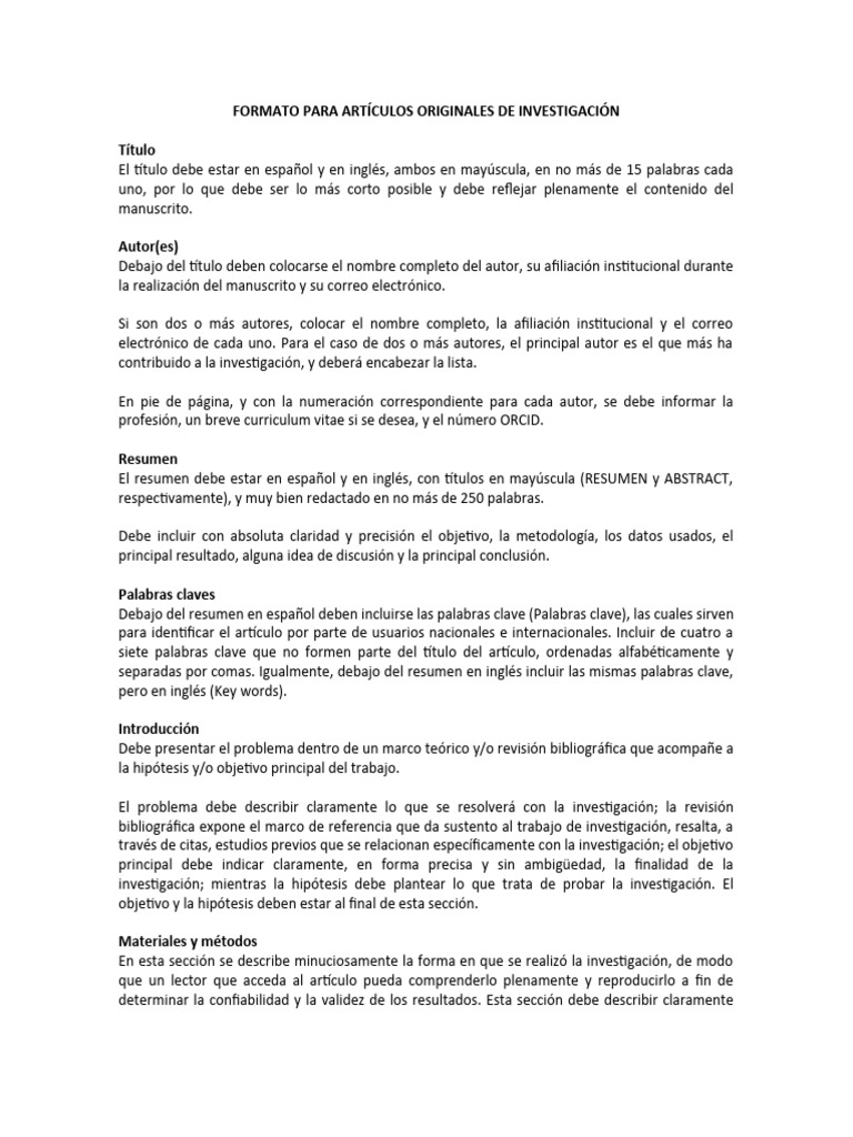 Formato para Artículos Originales de Investigación | PDF | Hipótesis ...
