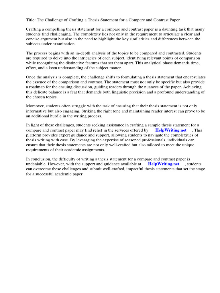 Sample Thesis Statement For Compare Contrast Paper | PDF | Essays | Thesis
