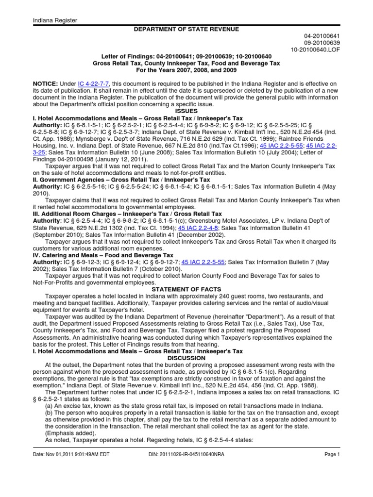 Indiana Tax Findings on Hospitality Services | PDF | Sales Taxes In The ...