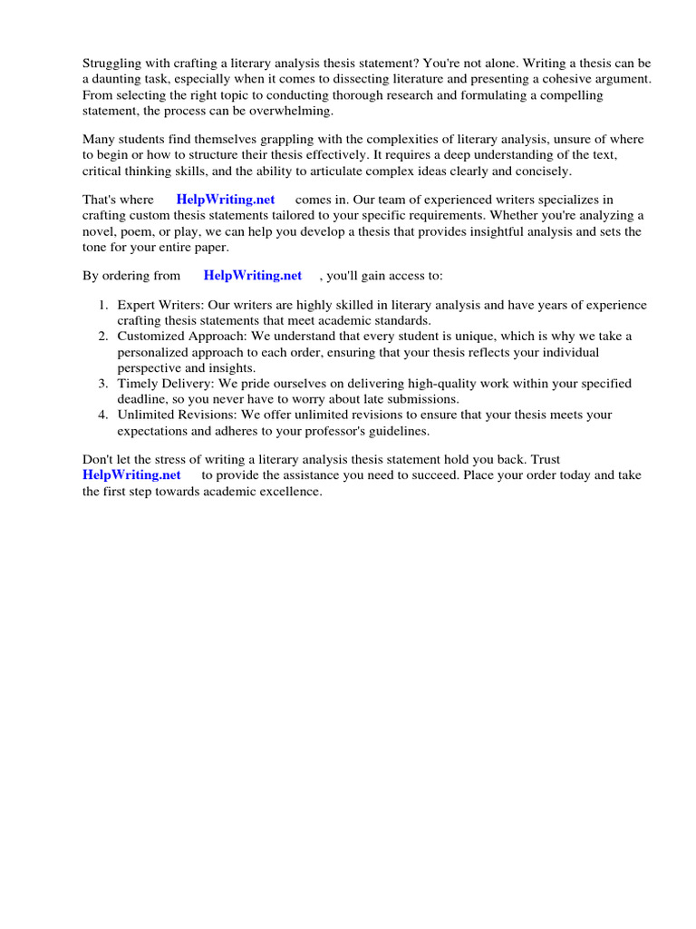 Example of Literary Analysis Thesis Statement | PDF | Essays | Thesis