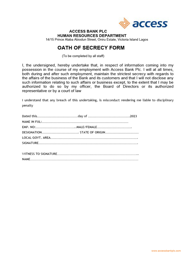 Oath of Secrecy Form | PDF | Common Law | Government