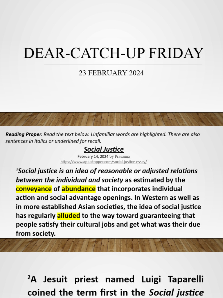 Dear CATCH UP FRIDAY 02232024 | PDF | Social Justice | Social Equality
