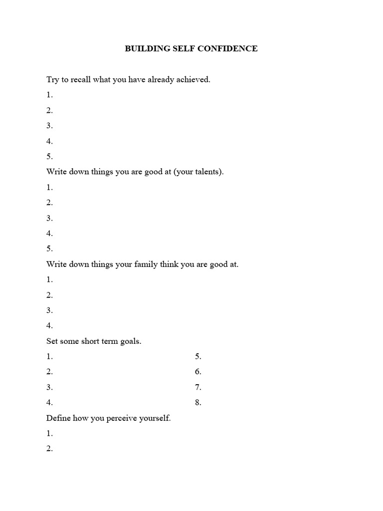 Self Confidence Worksheet | PDF