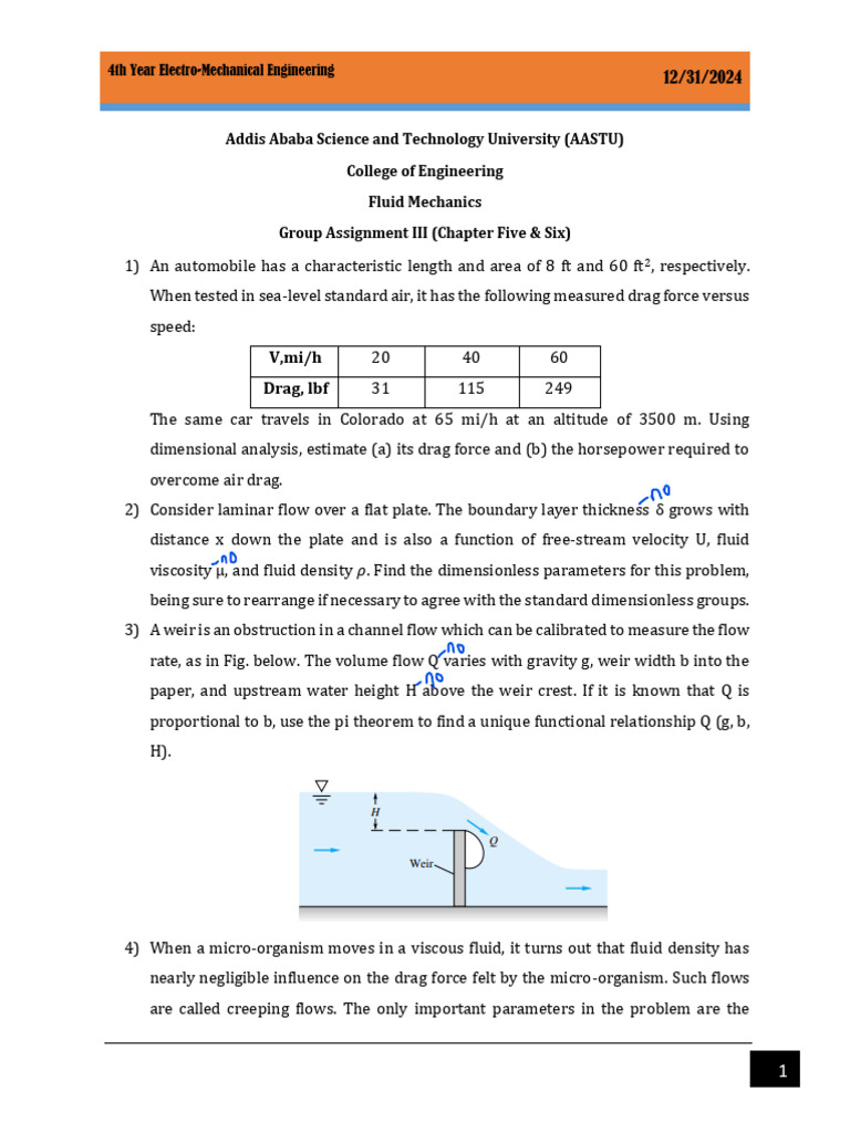 Group Assignment III | PDF | Fluid Dynamics | Drag (Physics)