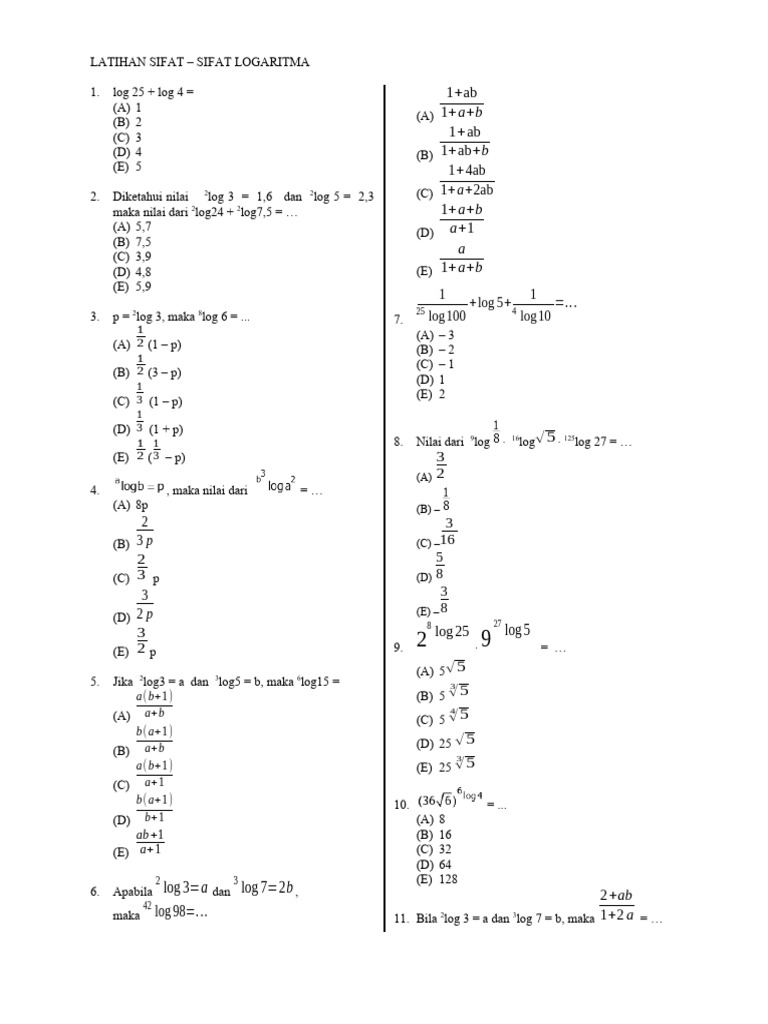 Latihan Soal Logaritma | PDF