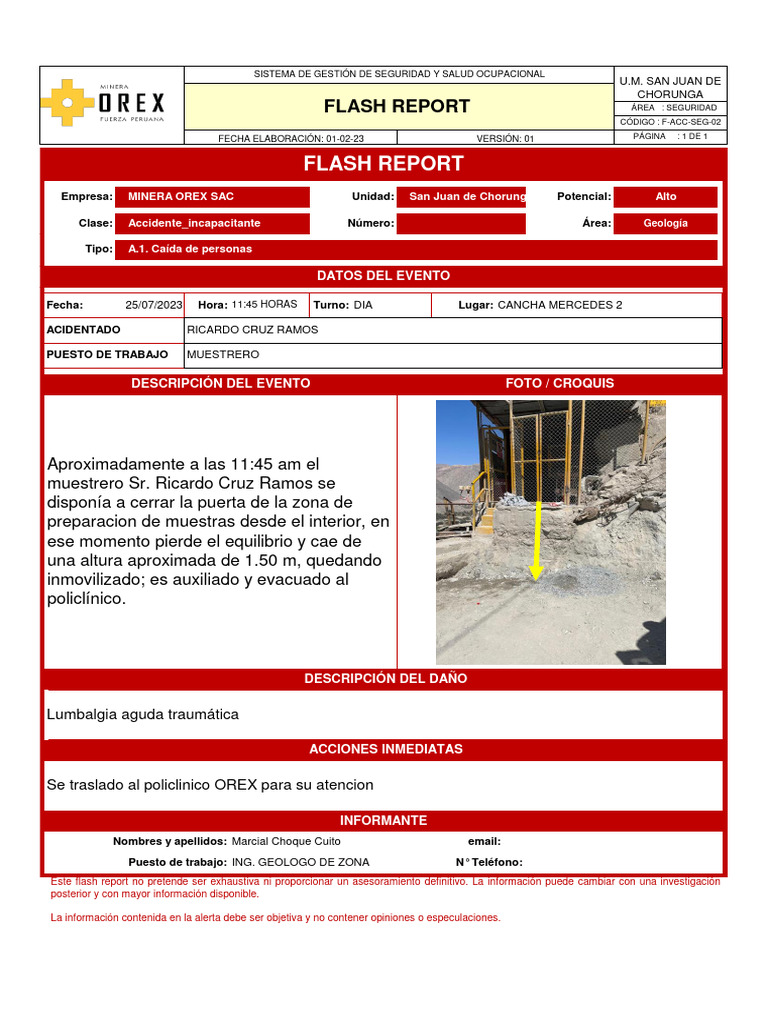 Flash Report Accidente de Ricardo Cruz Ramos | PDF