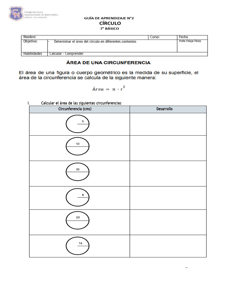 Guía 2. Área Del Círculo | PDF