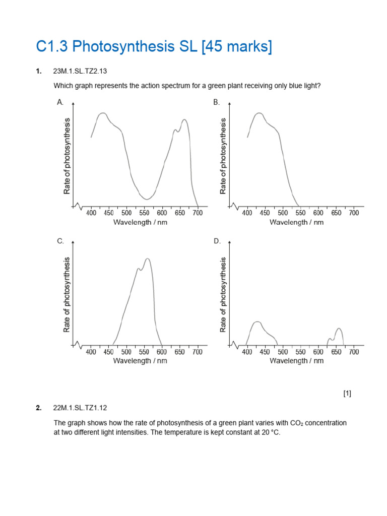 SL C1.3 Photosynthesis QP | PDF | Photosynthesis | Carbon Dioxide
