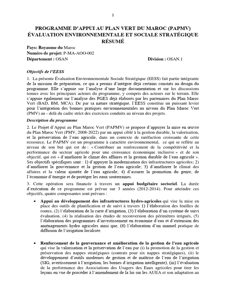 Évaluation du Plan Vert du Maroc | PDF | Agriculture | Environnement ...