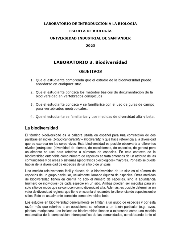 Jitorres - Laboratorio03 Introduccióna La Biología UIS2022 Biodiversidad) | PDF