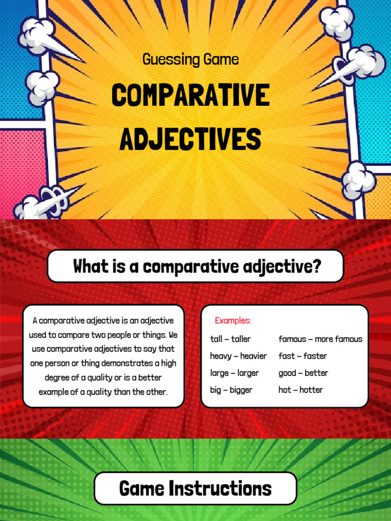 Colorful Comic Illustrative Comparative Adjectives Guessing Game | PDF ...