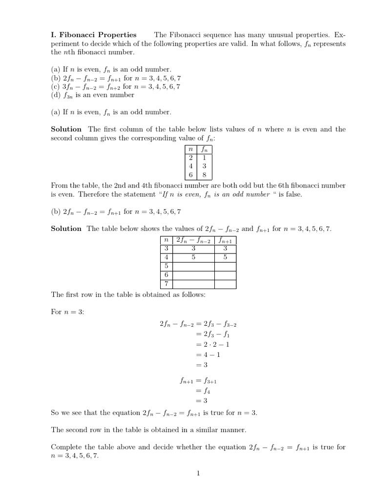 Fibonacci Sequence Properties Explained | PDF | Discrete Mathematics ...