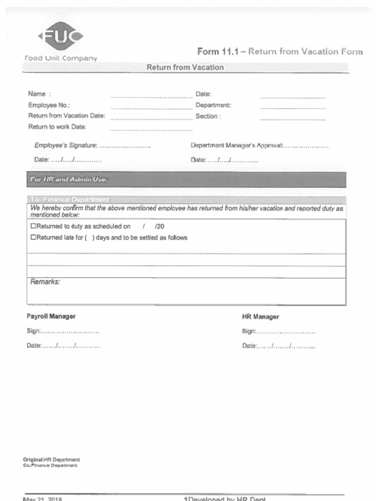 Return from Vacation | PDF