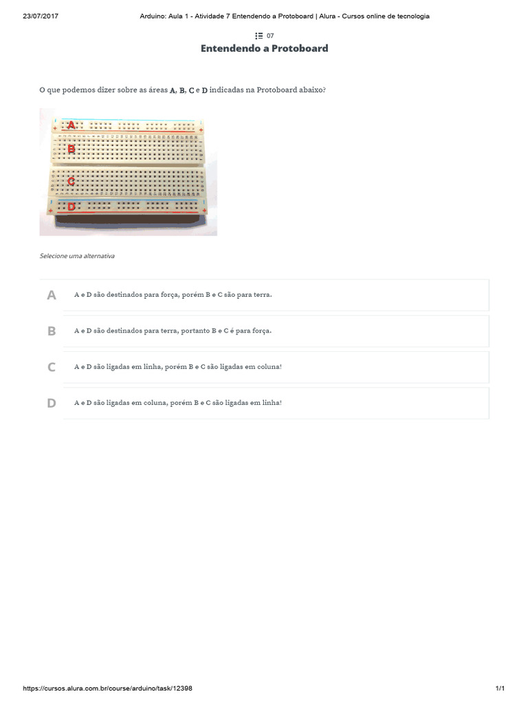 Arduino_ Aula 1 - Atividade 7 Entendendo a Protoboard _ Alura - Cursos ...