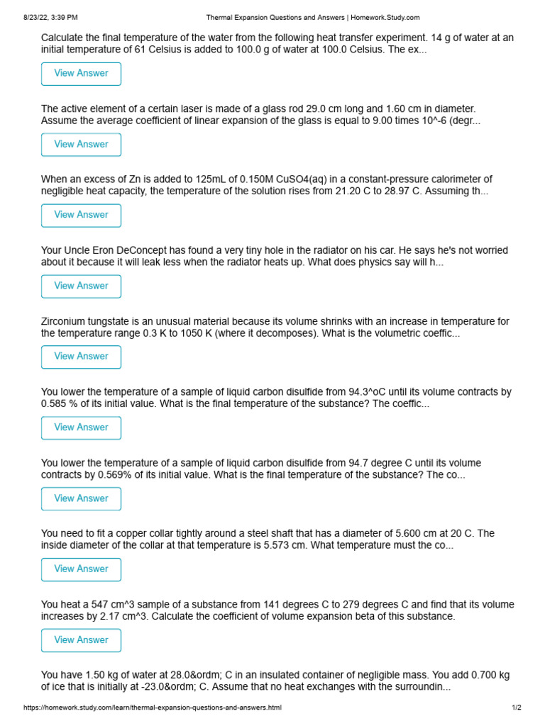 Thermal Expansion Questions | PDF | Thermal Expansion | Mechanical Engineering