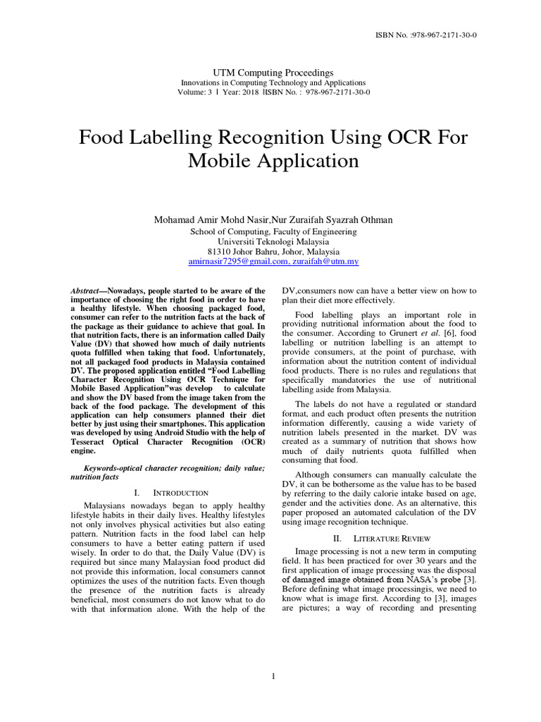 OCR Food Label Recognition App | PDF | Optical Character Recognition ...