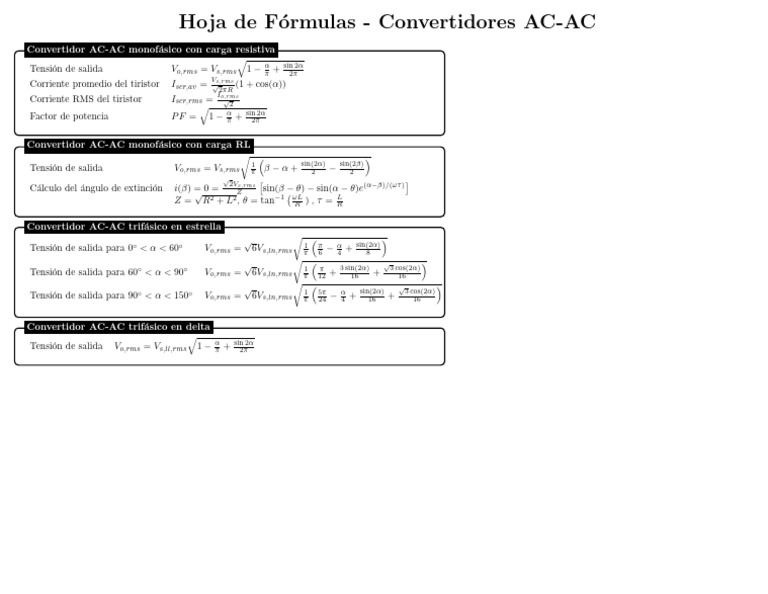 Hoja_de_fórmulas_AC_AC | PDF | Electromagnetismo | Alimentación de CA