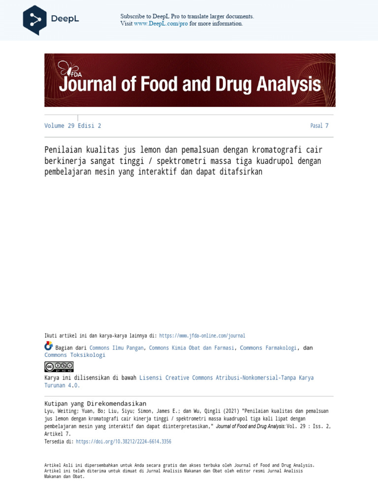 Assessment of Lemon Juice Quality and Adulteration by Ultra-High Id | PDF