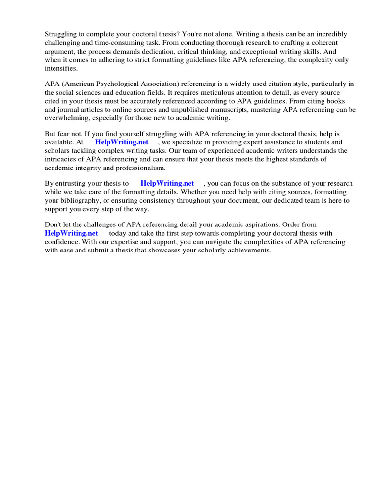 Apa Referencing Doctoral Thesis | PDF | Apa Style | Thesis