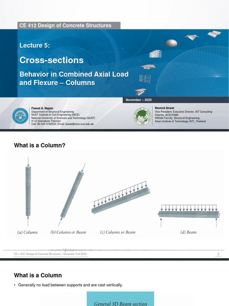 CE 412 Lecture 5a Cross Section Behavior in Combined Axial Load and Flexure Short Columns | PDF ...