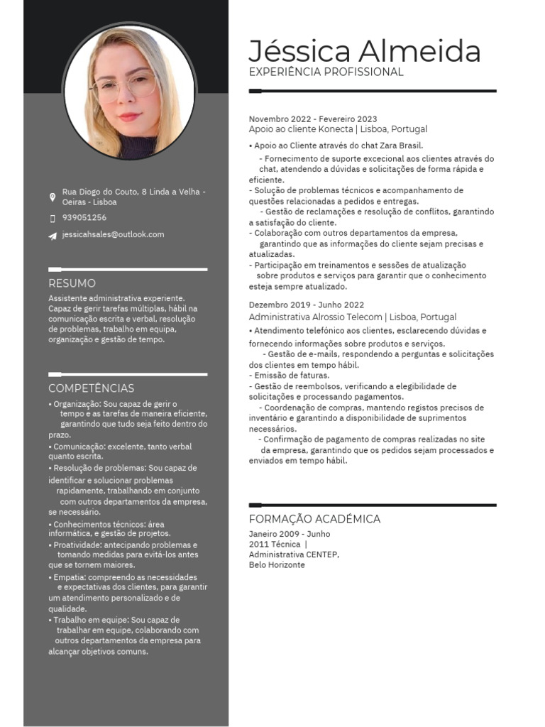 CV Jéssica Técnica Adm | PDF | Comunicação | Qualidade (negócios)