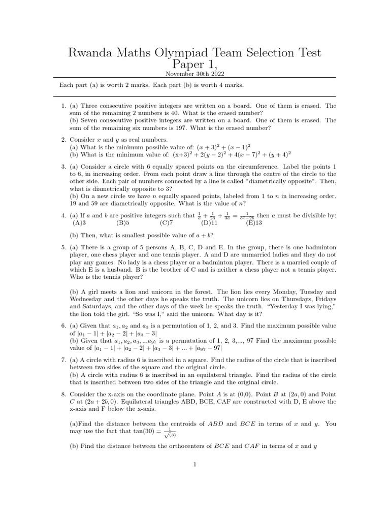 14senior-Sel Test Paper 1 Otherloc | PDF | Mathematics | Triangle Geometry