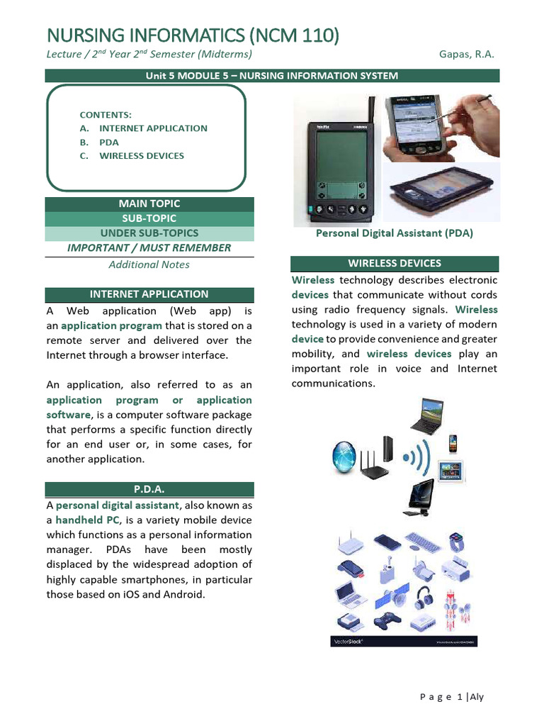 Nursing Informatics Overview (NCM 110) | PDF | Personal Digital ...