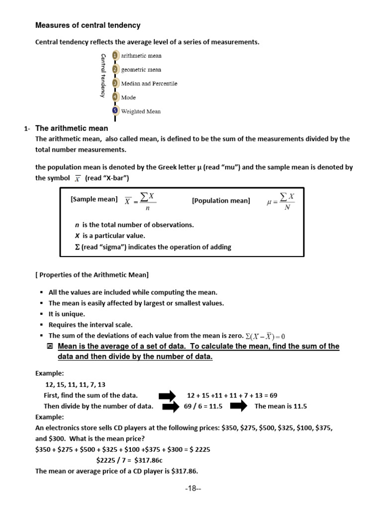 Measures of Central Tendency | PDF | Mean | Arithmetic Mean