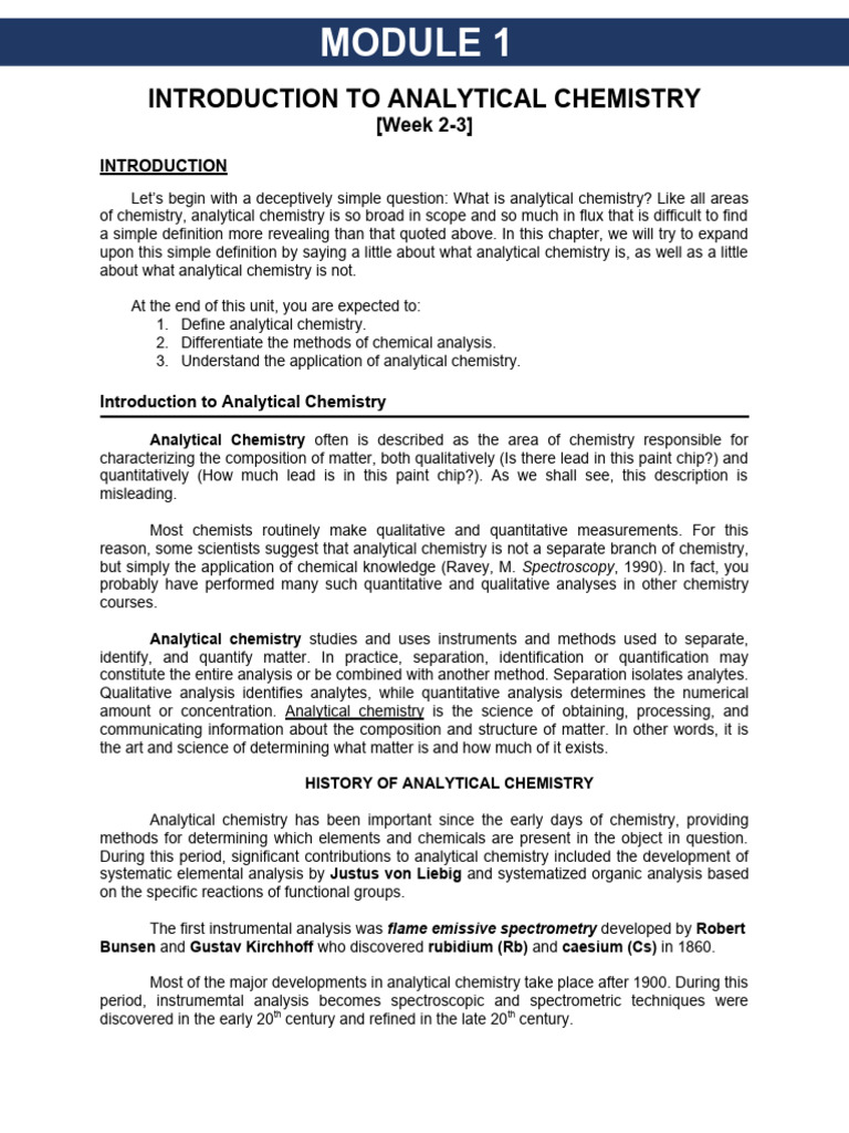 CHEM 2 - Module 1 Introduction To Analytical Chemistry | PDF | Science & Mathematics