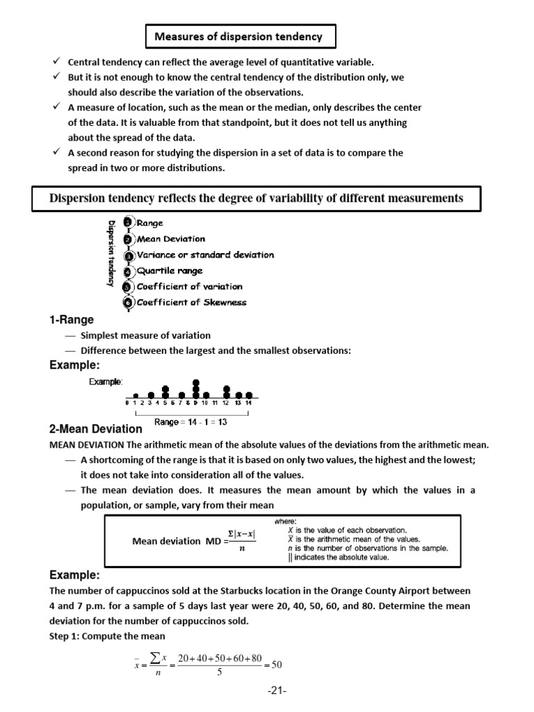 Measures of Dispersion Tendency | PDF | Standard Deviation | Coefficient Of Variation