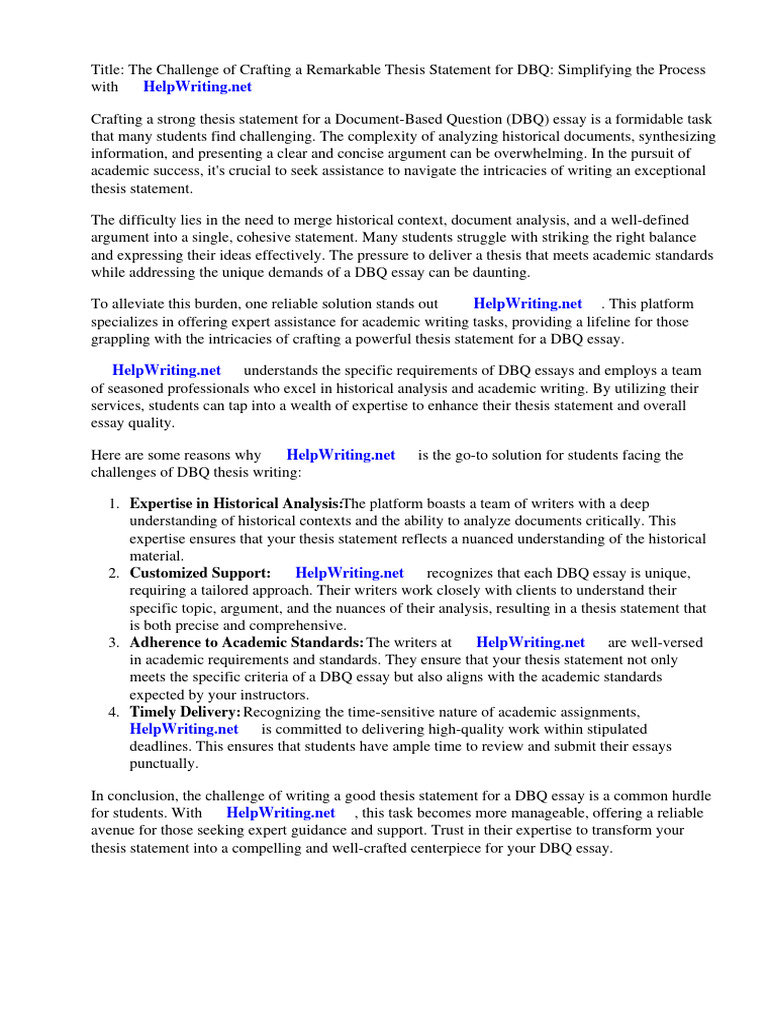 How To Write A Good Thesis Statement For DBQ | PDF | Essays | Thesis