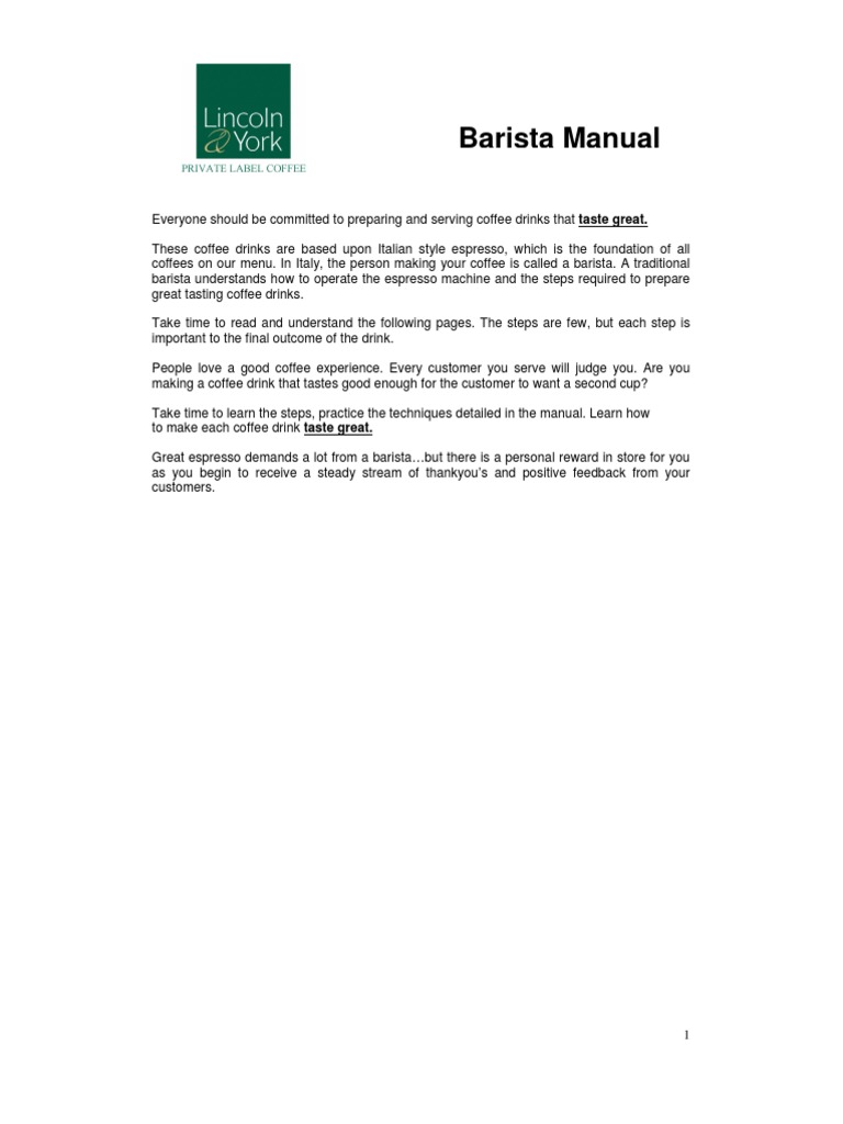 Barista Manual | PDF | Cooking, Food & Wine
