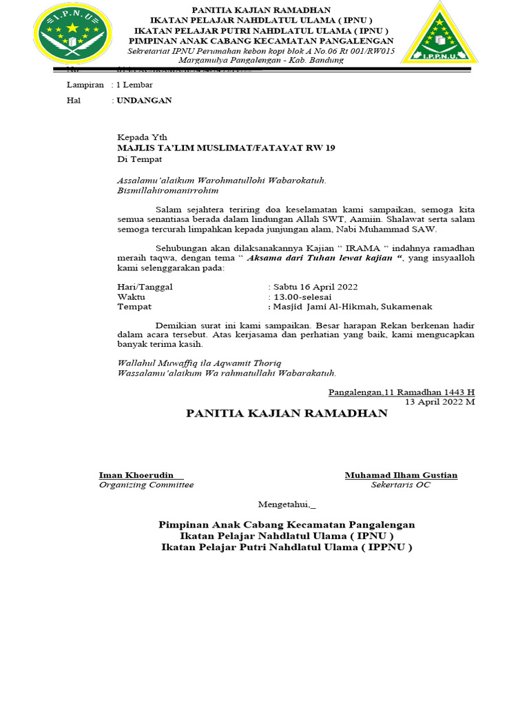 Contoh Surat Formal IPNU | PDF