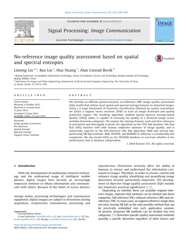 No-Reference Image Quality via Entropy | PDF | Support Vector Machine | Computing