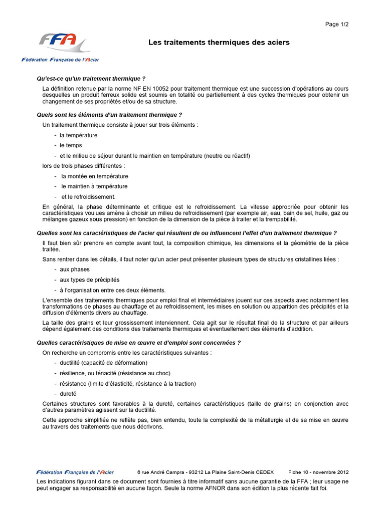 Traitements Thermiques | PDF | Traitement thermique | Acier