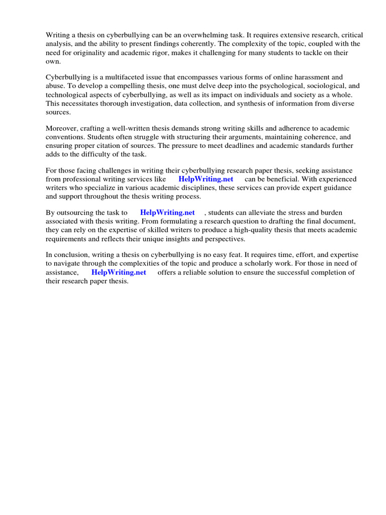 Cyberbullying Research Paper Thesis | PDF | Cyberbullying | Bullying