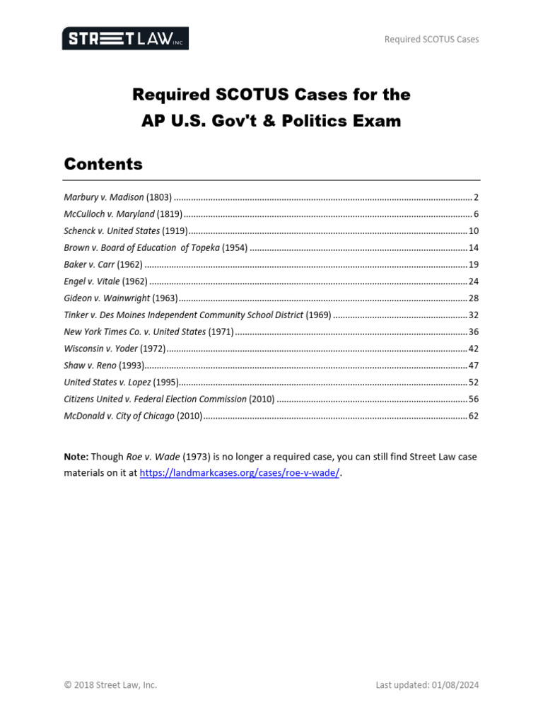 Required AP Case Summaries Streetlaw | PDF